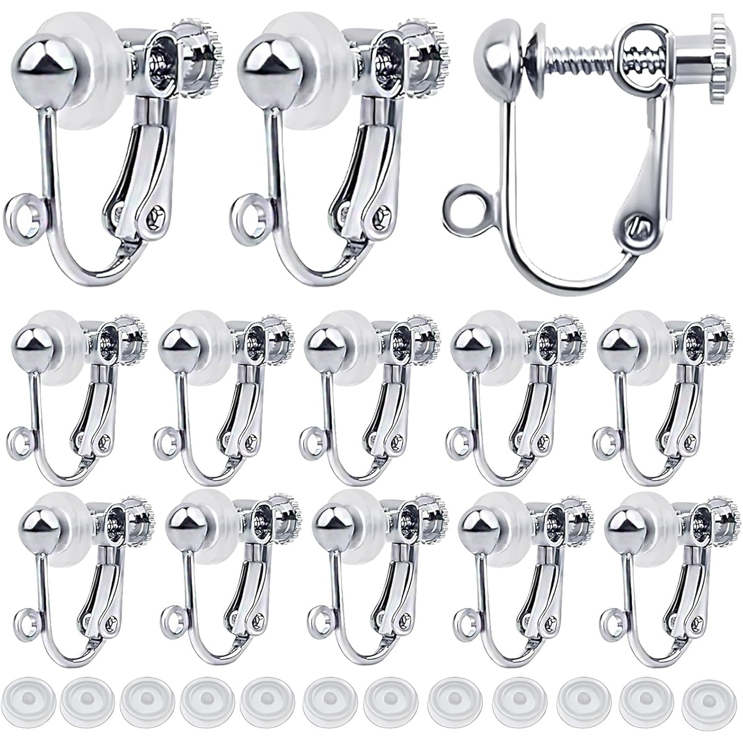 12pcs Sterling Silver Plated Clip-on Earring Converters Brass Screw ...