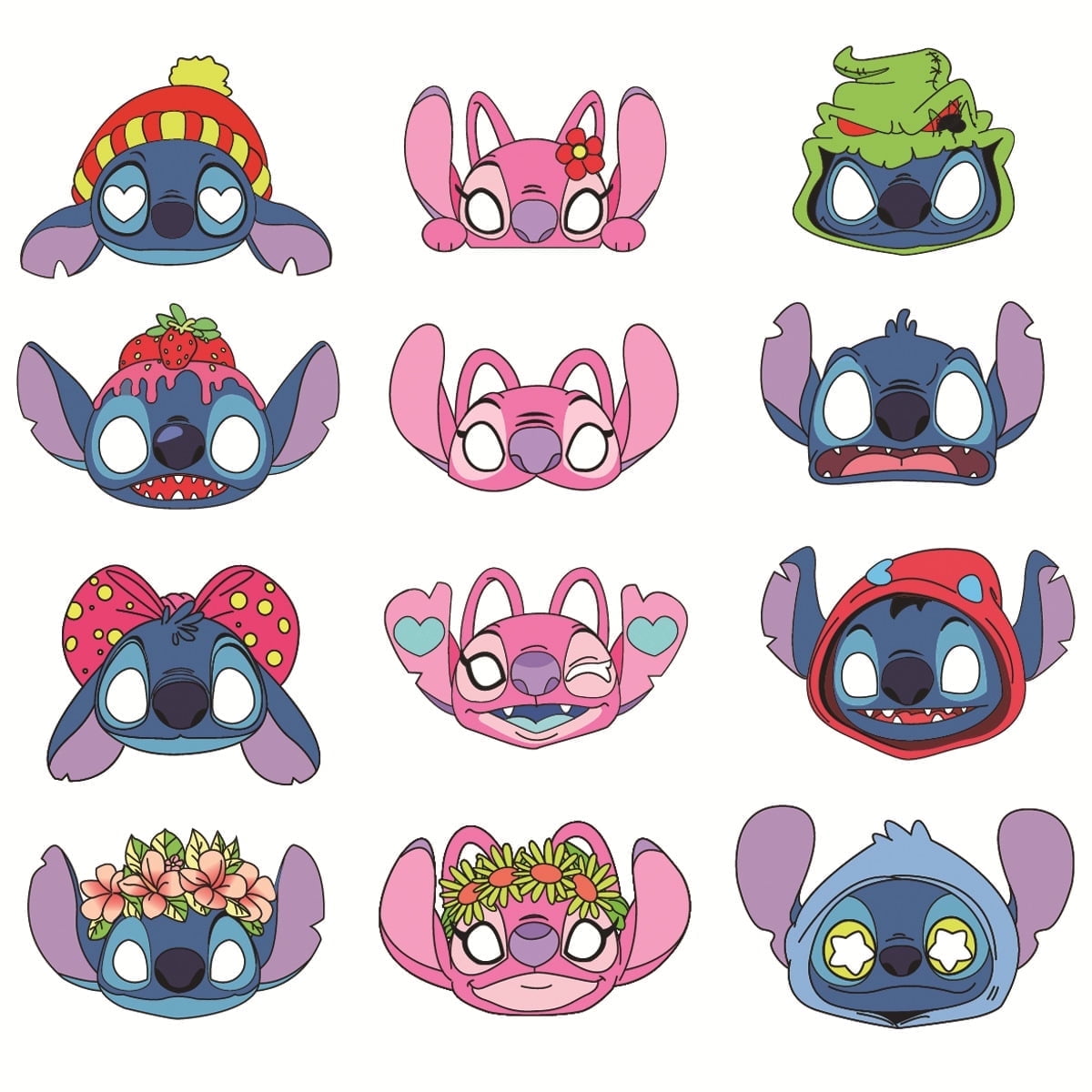 12pcs Stitch Party Mask: Birthday Photo Booth Props Decoration Glasses ...