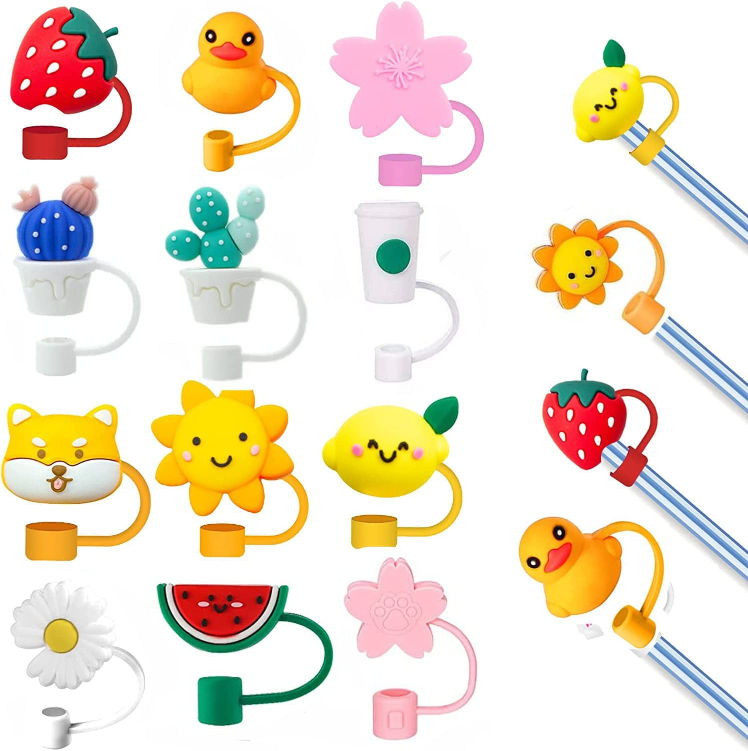 12pcs Straw Covers Cap Silicone Straw Tips Cover Reusable Drinking ...