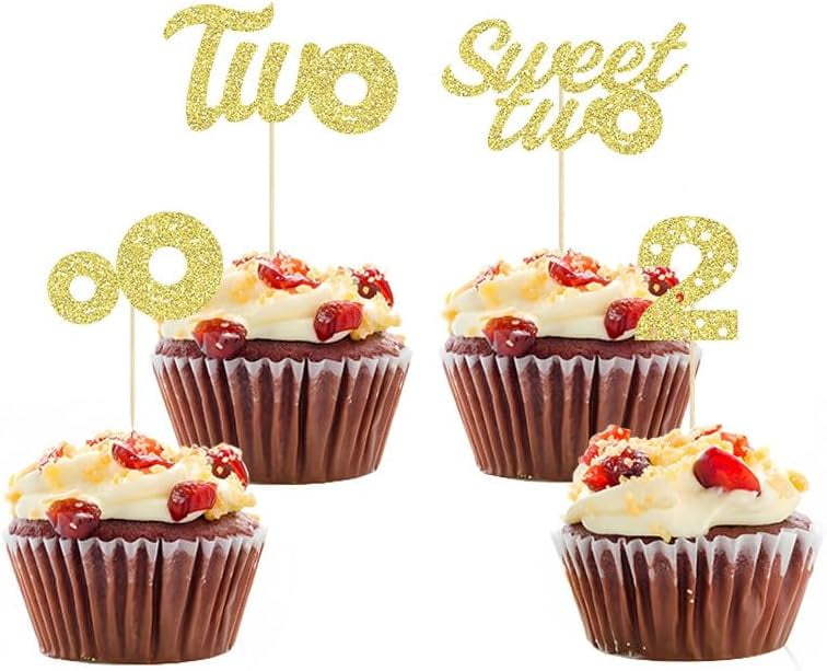 12pcs Sweet Two Cupcake Toppers Donut Party Decorations Picks Two Cake ...