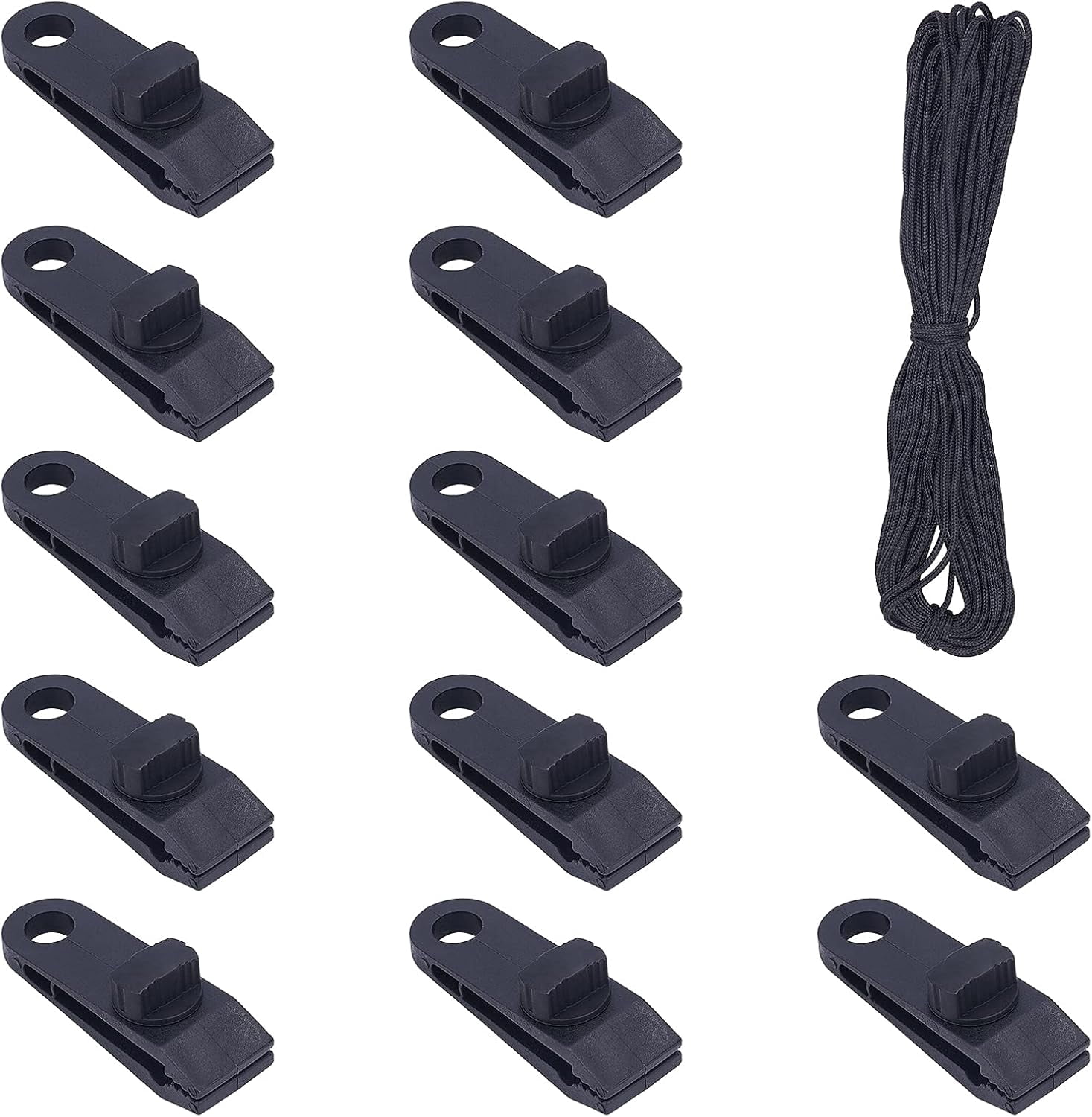 12pcs Tarp Clips Heavy Duty Lock Grip with 15m Camping Plastic Thumb ...