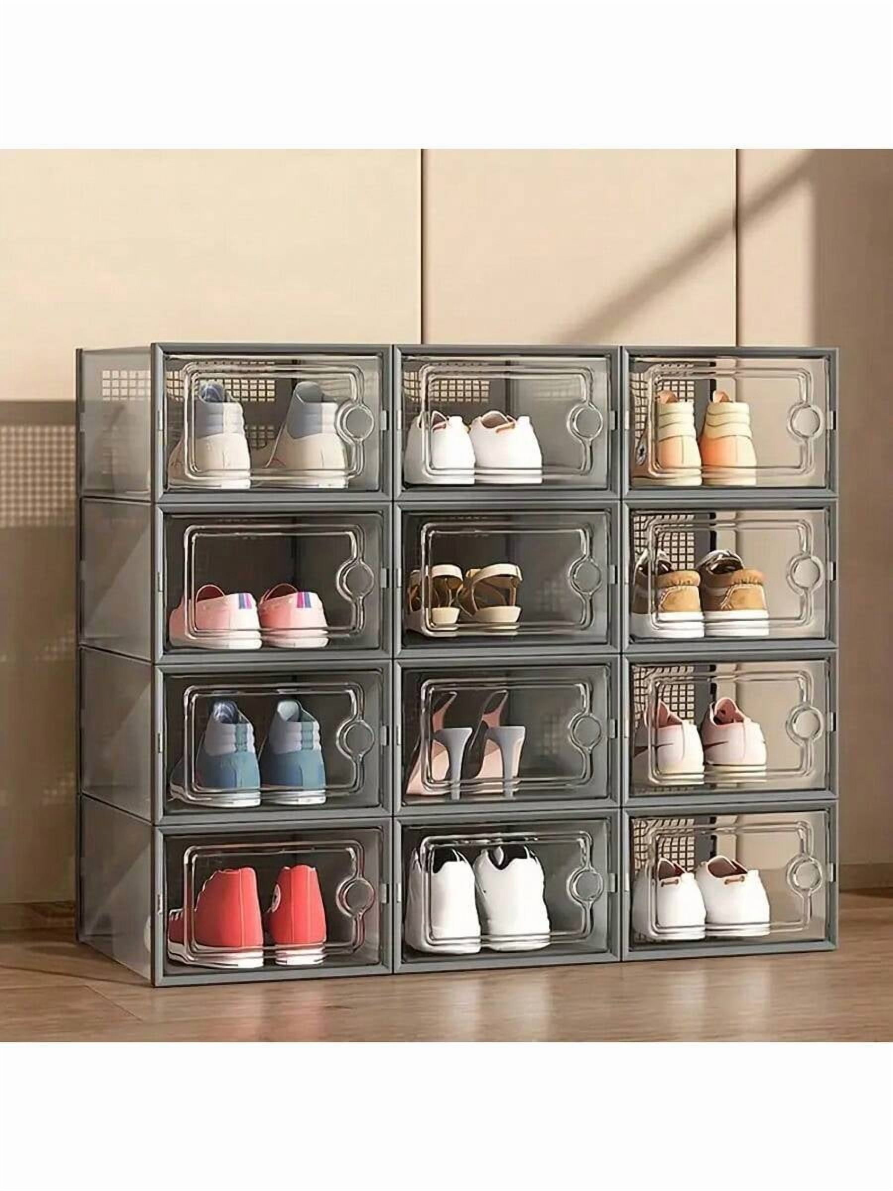 12pcs Thick Transparent Shoe Box With Lid, Foldable And Stackable ...