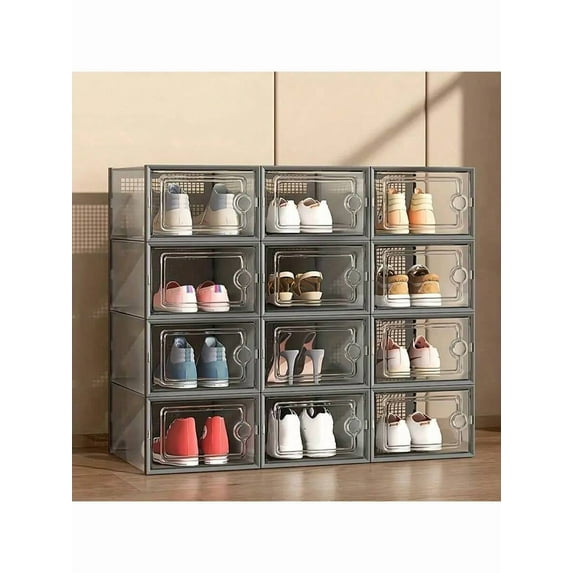 12pcs Thick Transparent Shoe Box With Lid, Foldable And Stackable ...