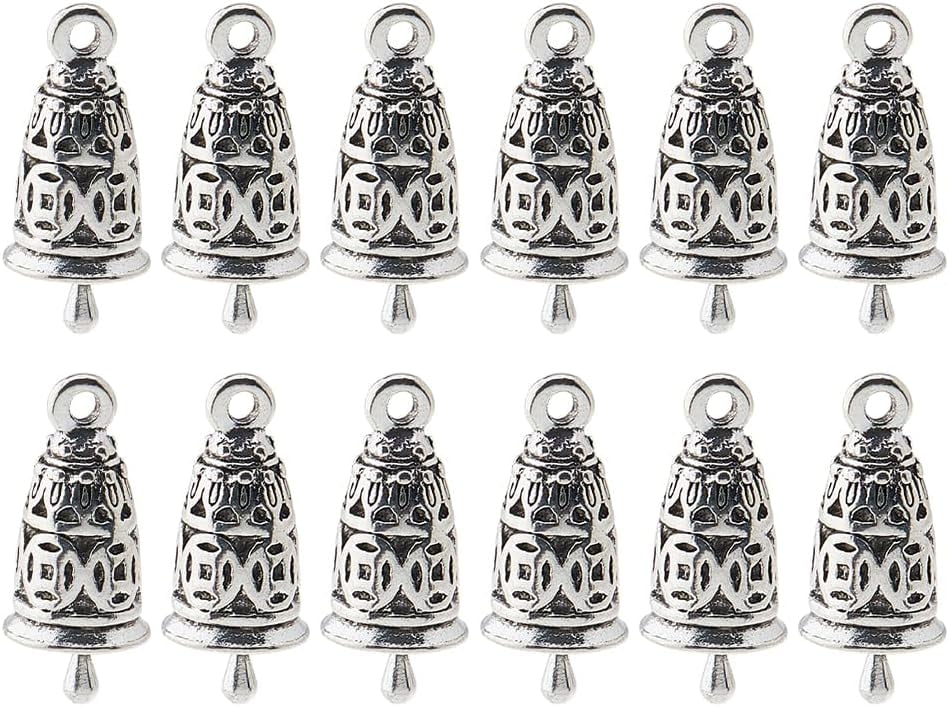 12pcs Tibetan Style Alloy Pendants Wind Chime Bells Mini Bell Charms ...