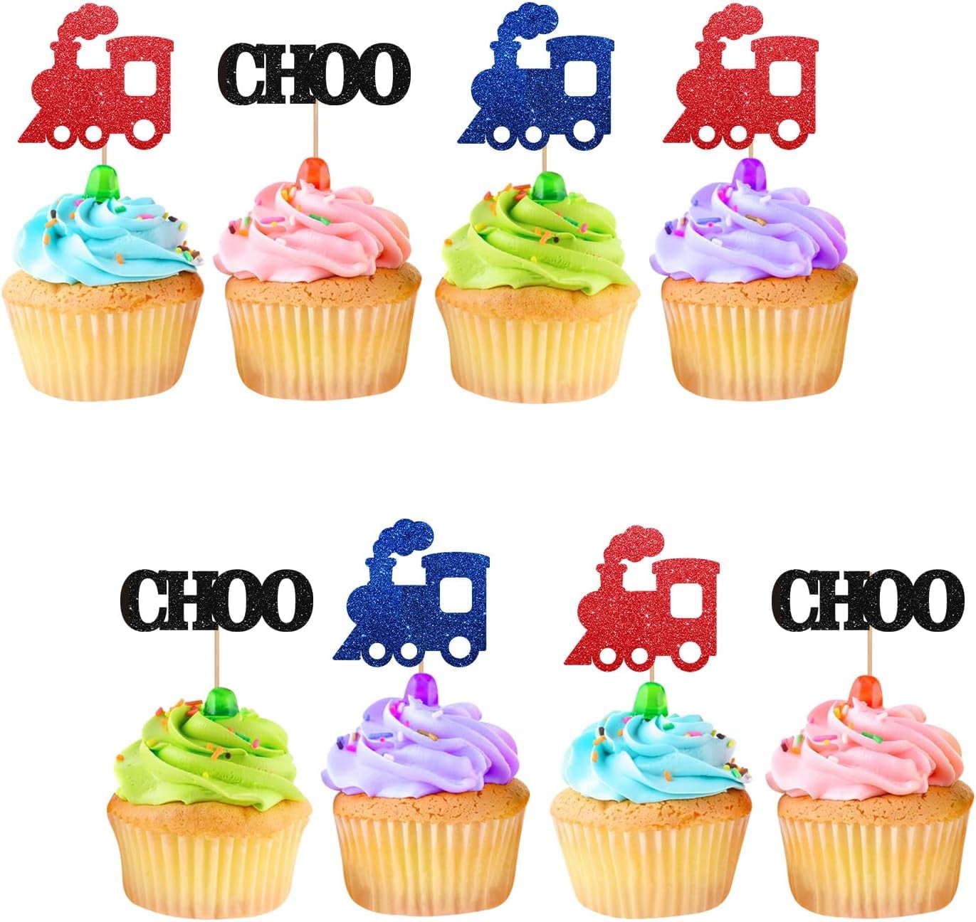 12pcs Train Cupcake Toppers, Choo-choo Chugga-Chugga Birthday Cupcake ...