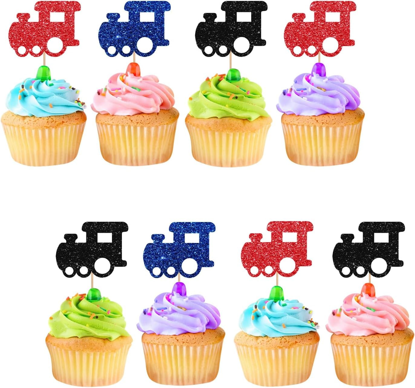 12pcs Train Cupcake Toppers, Railroad Party Cake Decor, Red&Blue ...