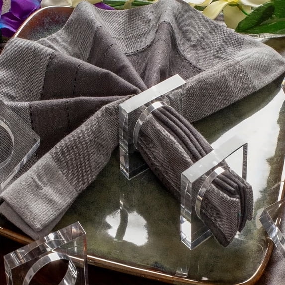 12pcs Transparent Acrylic Napkin Ring Set - Square Reusable Holders for ...