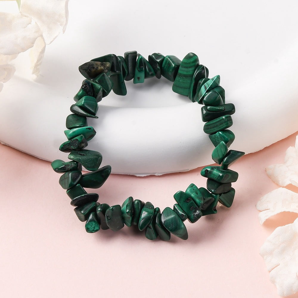 12pcs Unisex Chip Malachite Beaded Stretch Bracelets Inner Diameter: 1 ...