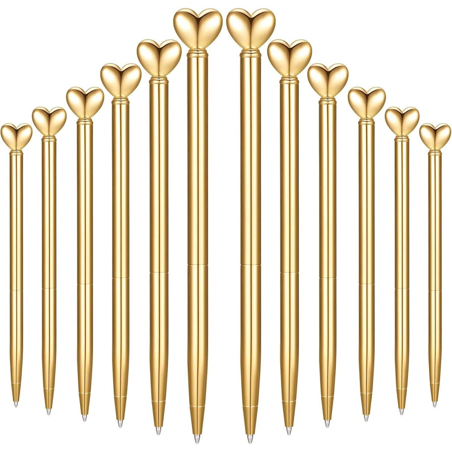 12pcs Valentine‘s Day Heart Shaped Pens Black Ink Retractable Metal ...