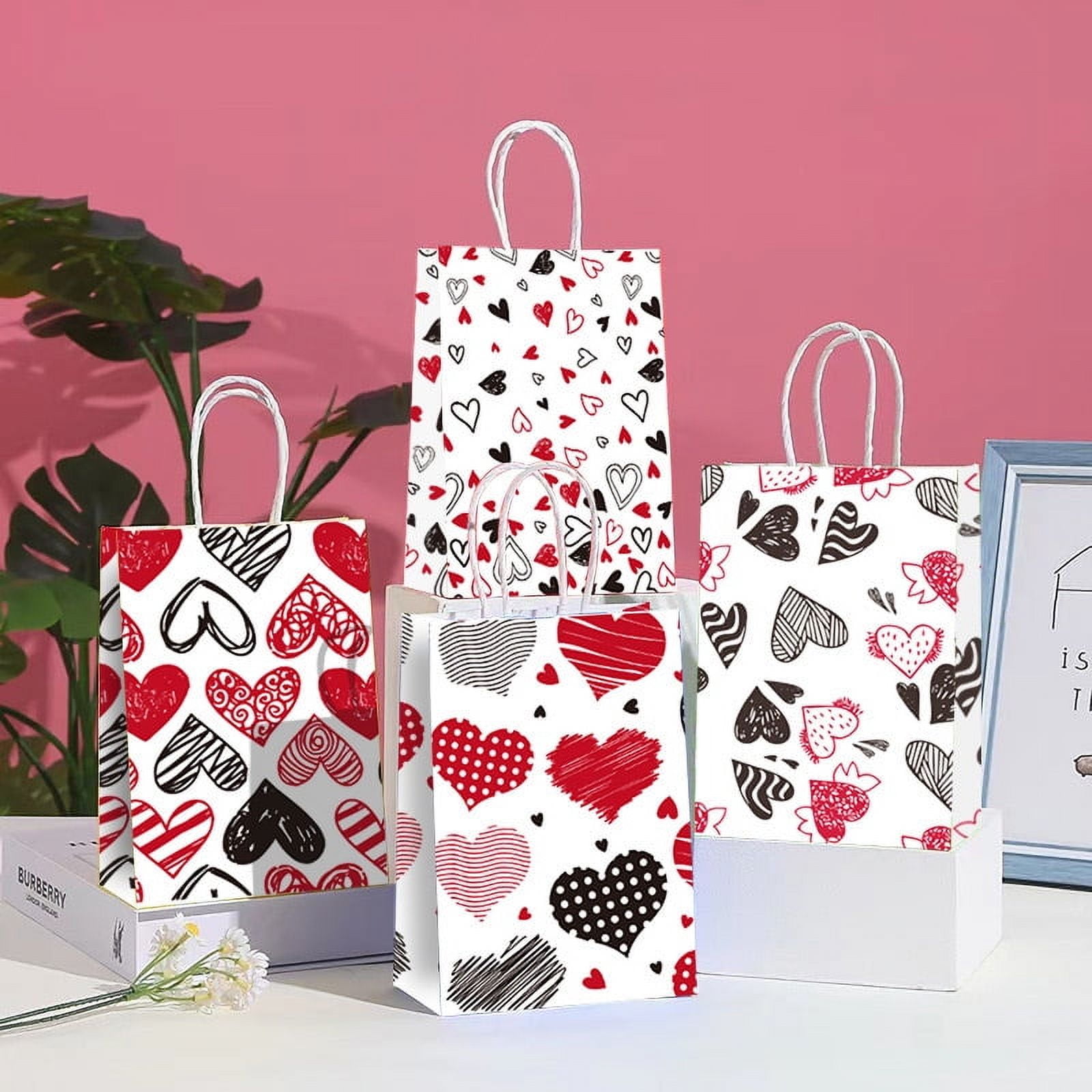 12pcs Valentines Day Paper Bags Goodie Bags with Handle for for Kids ...