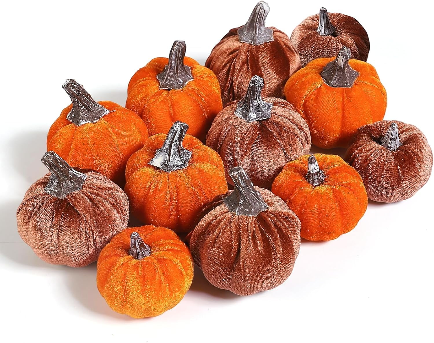 12pcs Velvet Fake Pumpkins Fall Decor Faux Small Foam Fabric Pumpkin ...