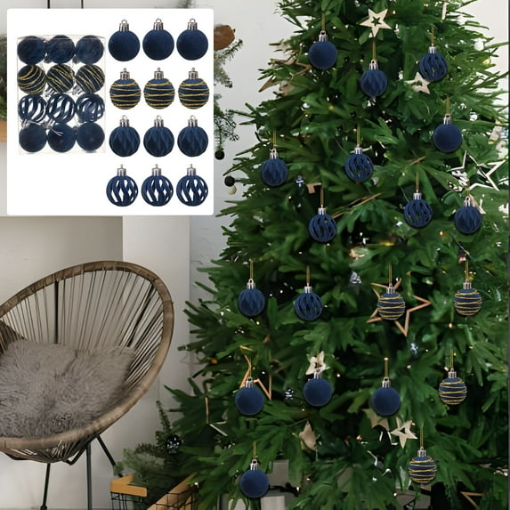 12pcs Velvet Flocked Christmas Balls, Plastic Hanging Ornaments for Christmas Tree, Soft ...