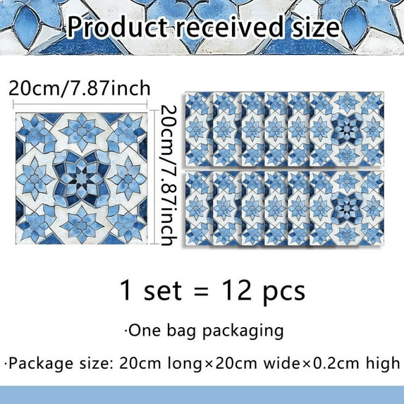 12pcs Vintage Colorful Pattern Tile Stickers Removable Waterproof PVC ...
