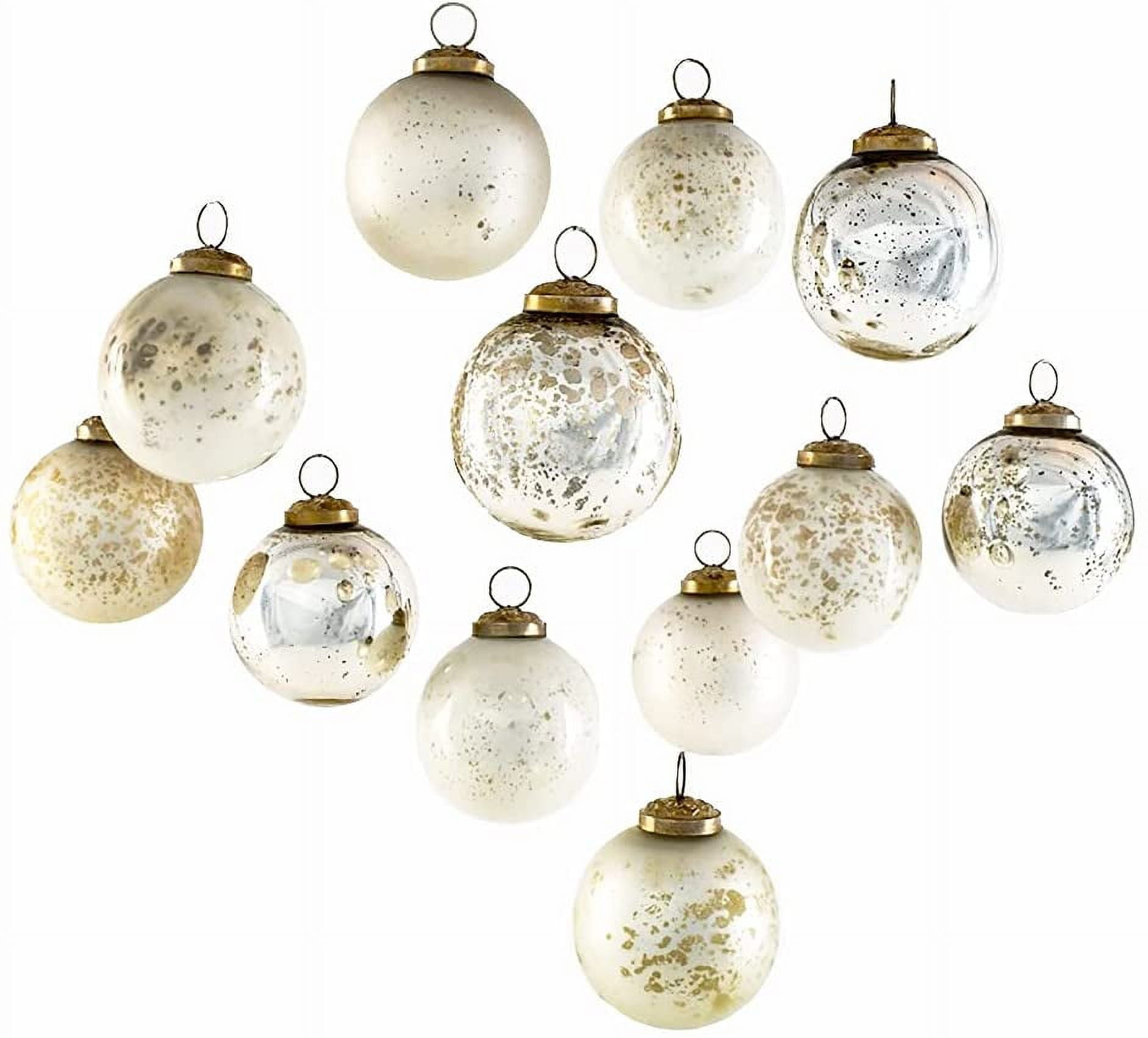 12pcs Vintage Style White & Silver Mercury Glass Ornament Set for ...