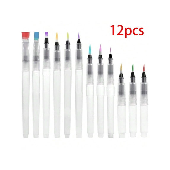 12pcs Water Brush Pen Set - Solid Watercolor Paint, Soft Hair Brush ...