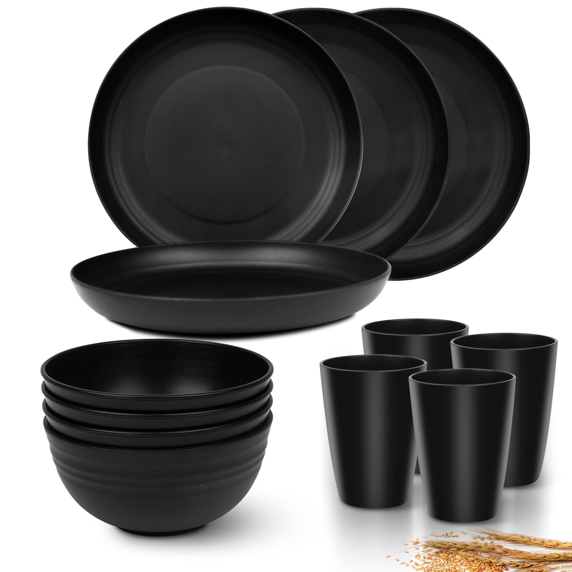 12pcs Wheat Straw Dinnerware Sets, BUSATIA Unbreakable Reusable ...