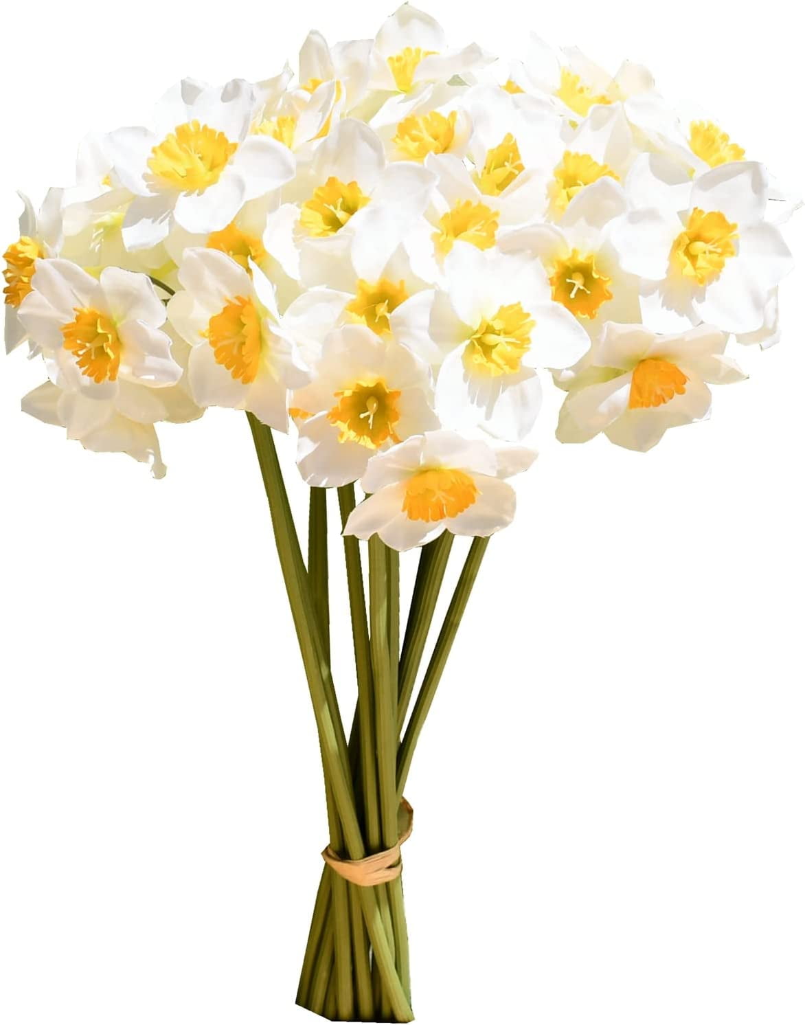 12pcs White Fake Flowers Artificial Daffodils Flowers 16" for Mother's ...