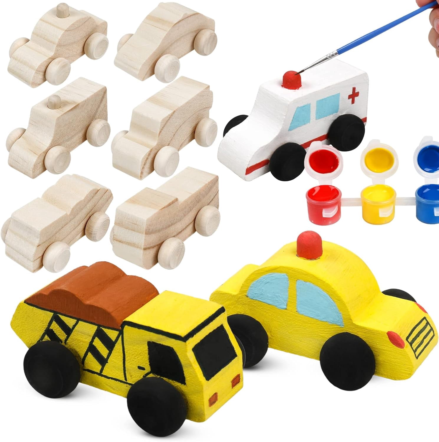 12pcs Wood DIY Car Toys Unfinished Wooden Cars Paintable Wood Car ...