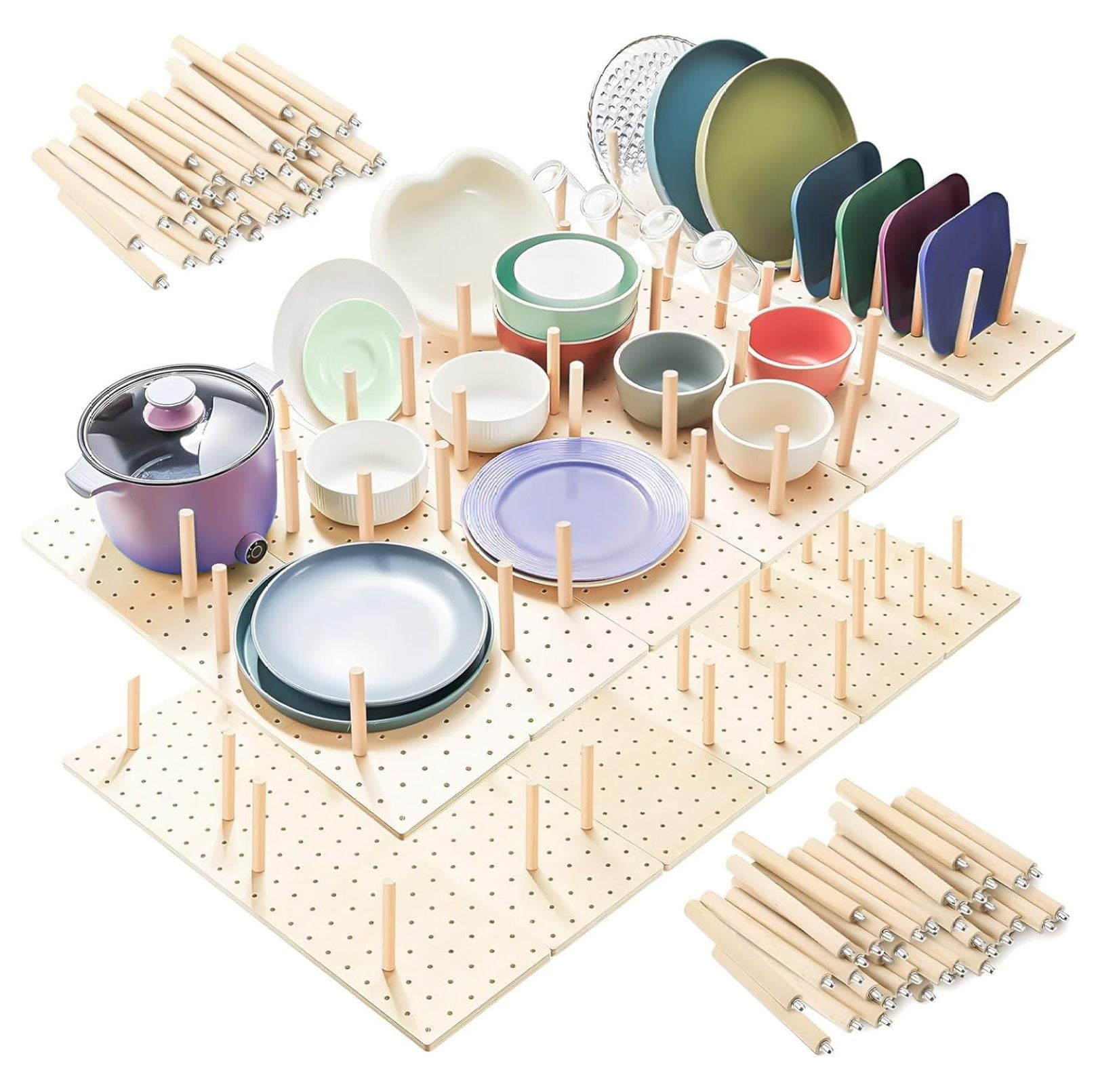 12pcs Wood Pegboard Drawer Organizer with 96 Pegs, Wooden Plate ...