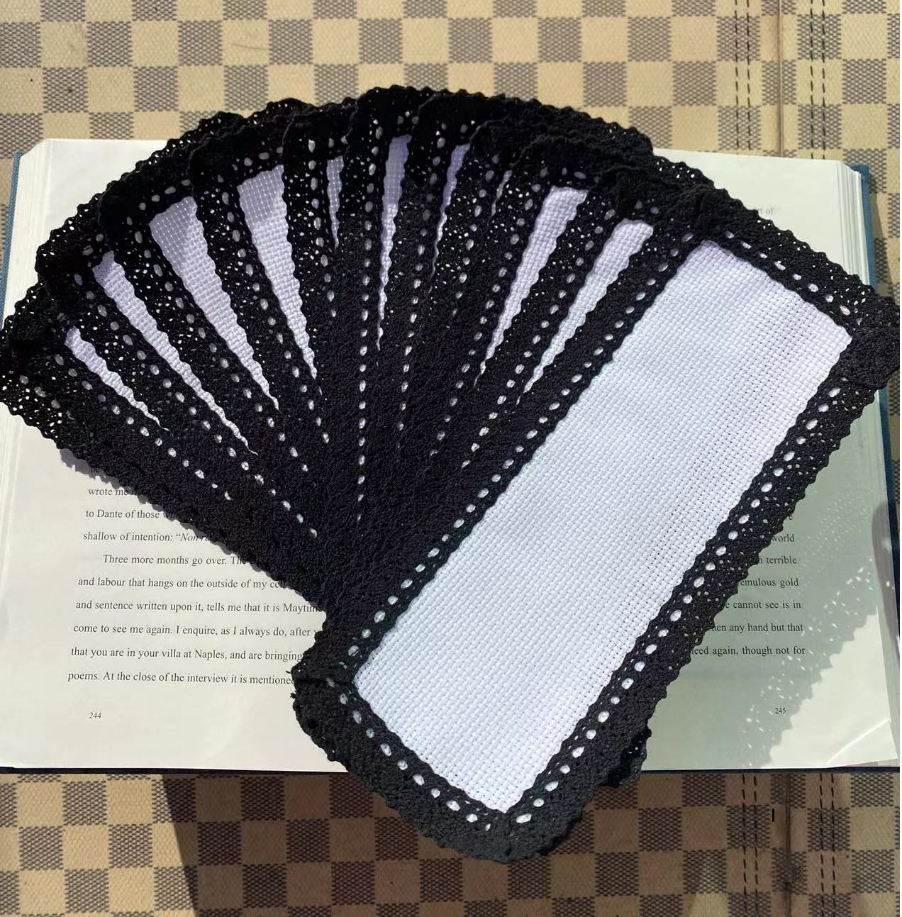 12pcs of 14ct Cotton lace Edged 30x100 aida to Cross Stitch Bookmarks ...