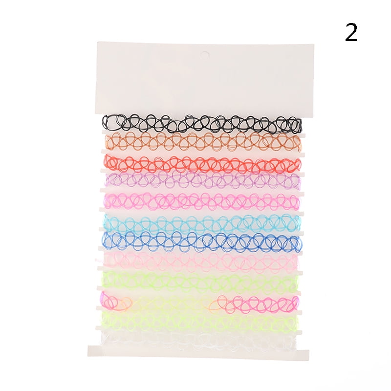12pcs/set Tattoo Fishline Chokers Necklace Stretch Elastic Hollow Women ...