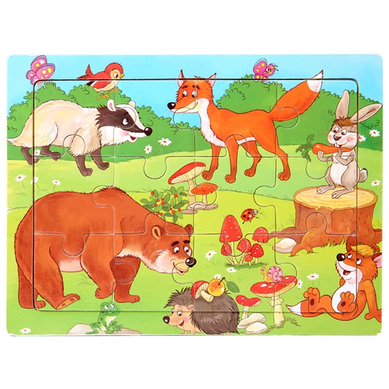 12piece Wooden Jigsaw Puzzle Cartoon Animal Parent-child Theme Puzzles ...