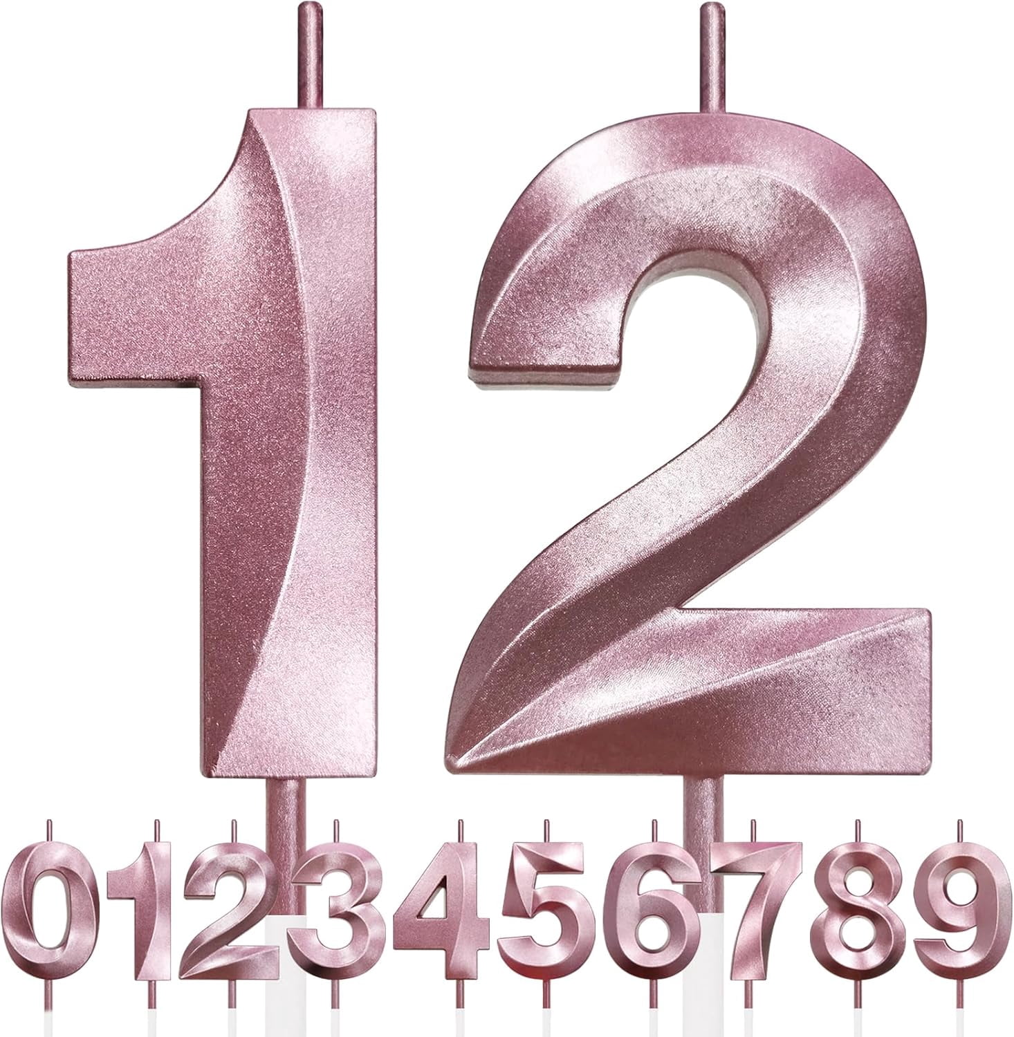 12th Birthday Candle, 3D Design Rose Gold Glitter Number Candles, Cake ...