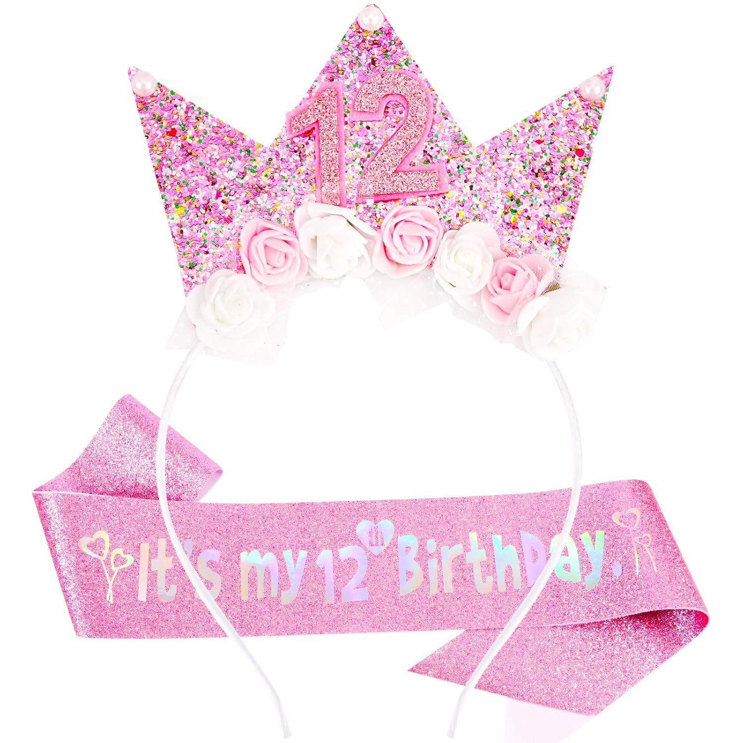 12th Birthday Decorations for Girls, Birthday Girl Headband Glitter ...