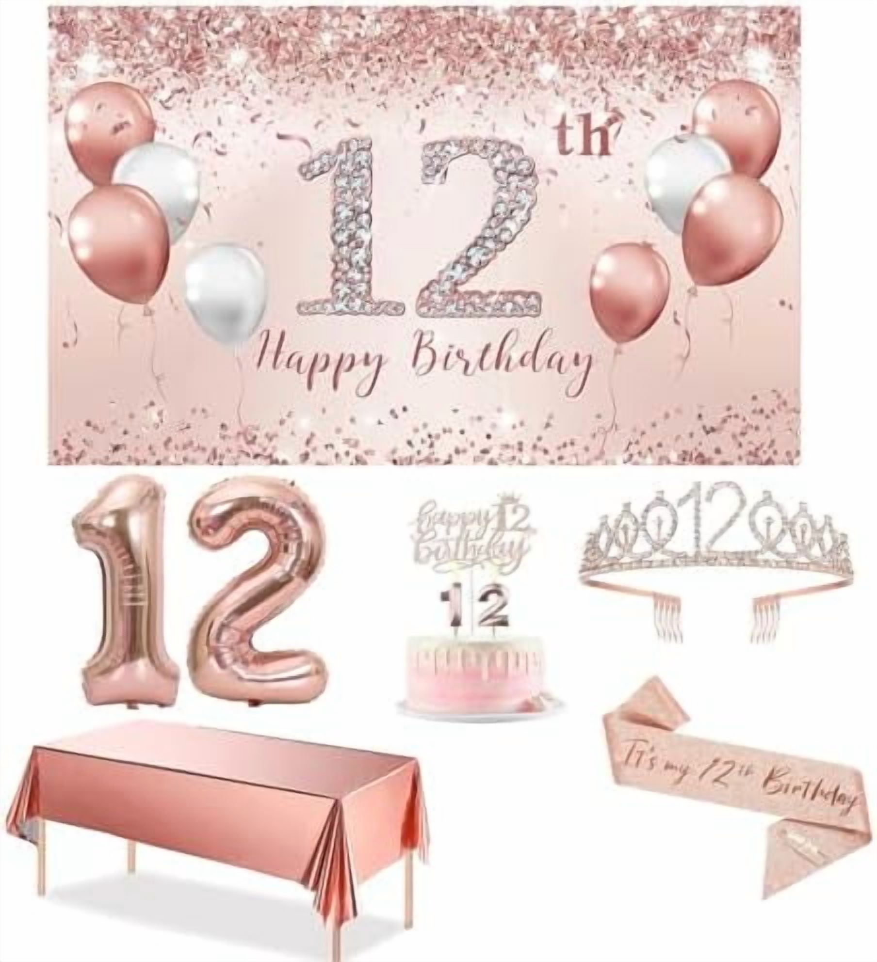 12th Birthday Decorations Party Set for girls, Rose Gold 12 Birthday ...