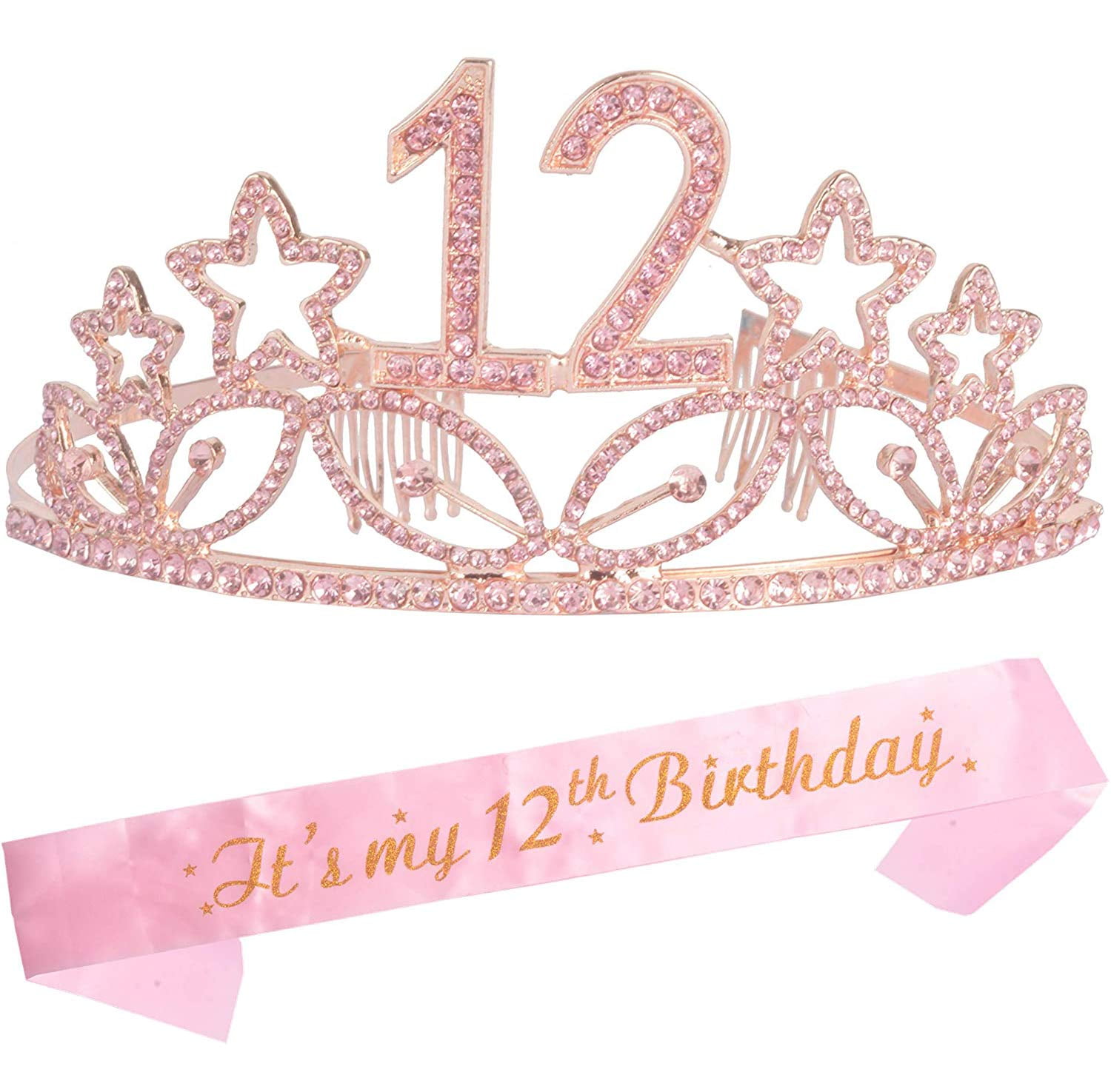 12th Birthday Gifts for Girl, 12th Birthday Tiara and Sash Gold, HAPPY ...