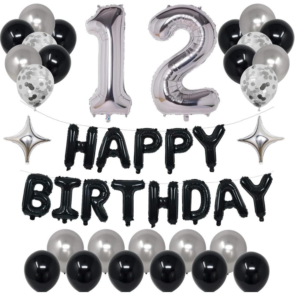12th Black Silver Birthday Party Decorations, Happy 12 Birthday Party ...