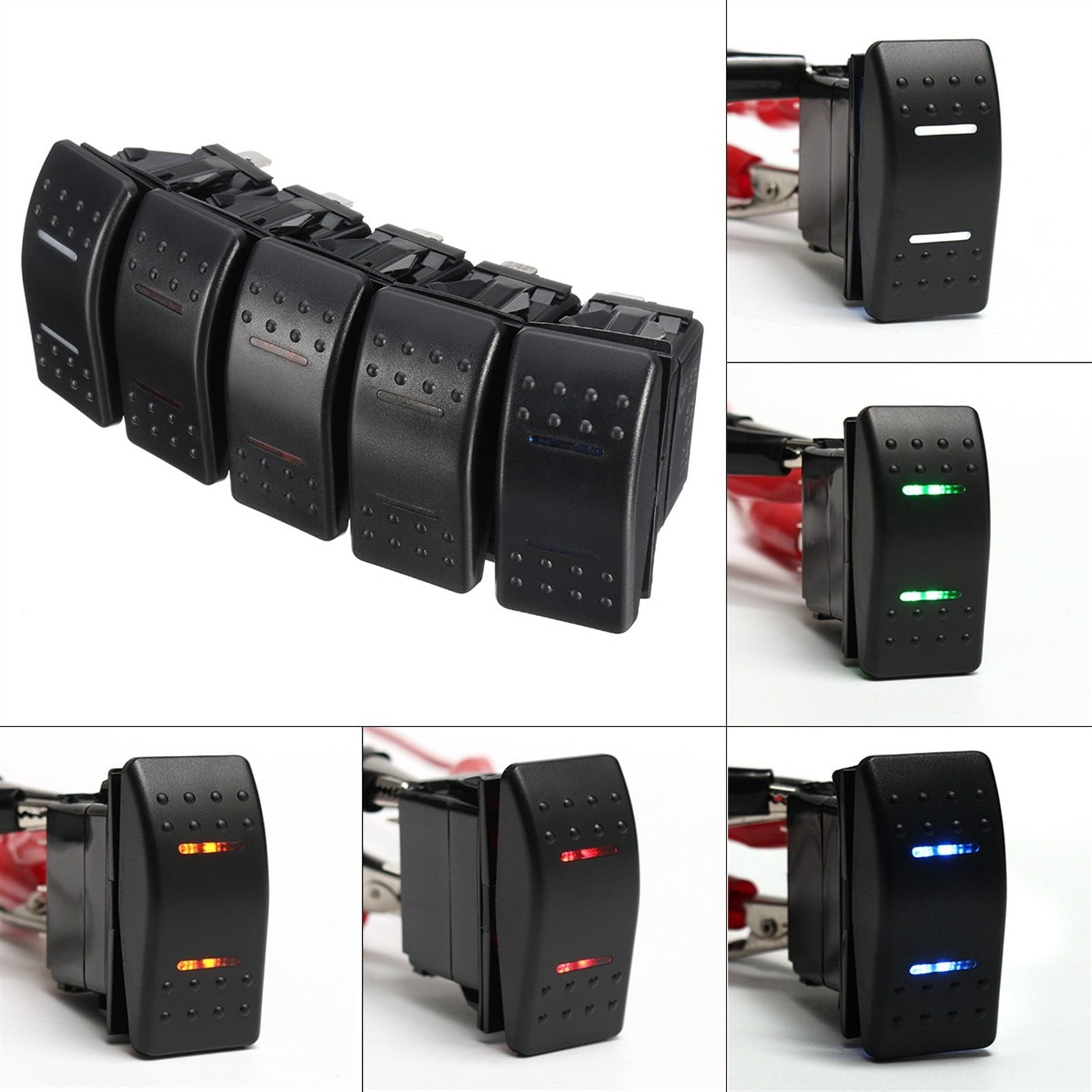 12v 24v LED Marine Boat Rocker Switches 7 Pins DPDT ON-OFF-ON 2 Lights ...