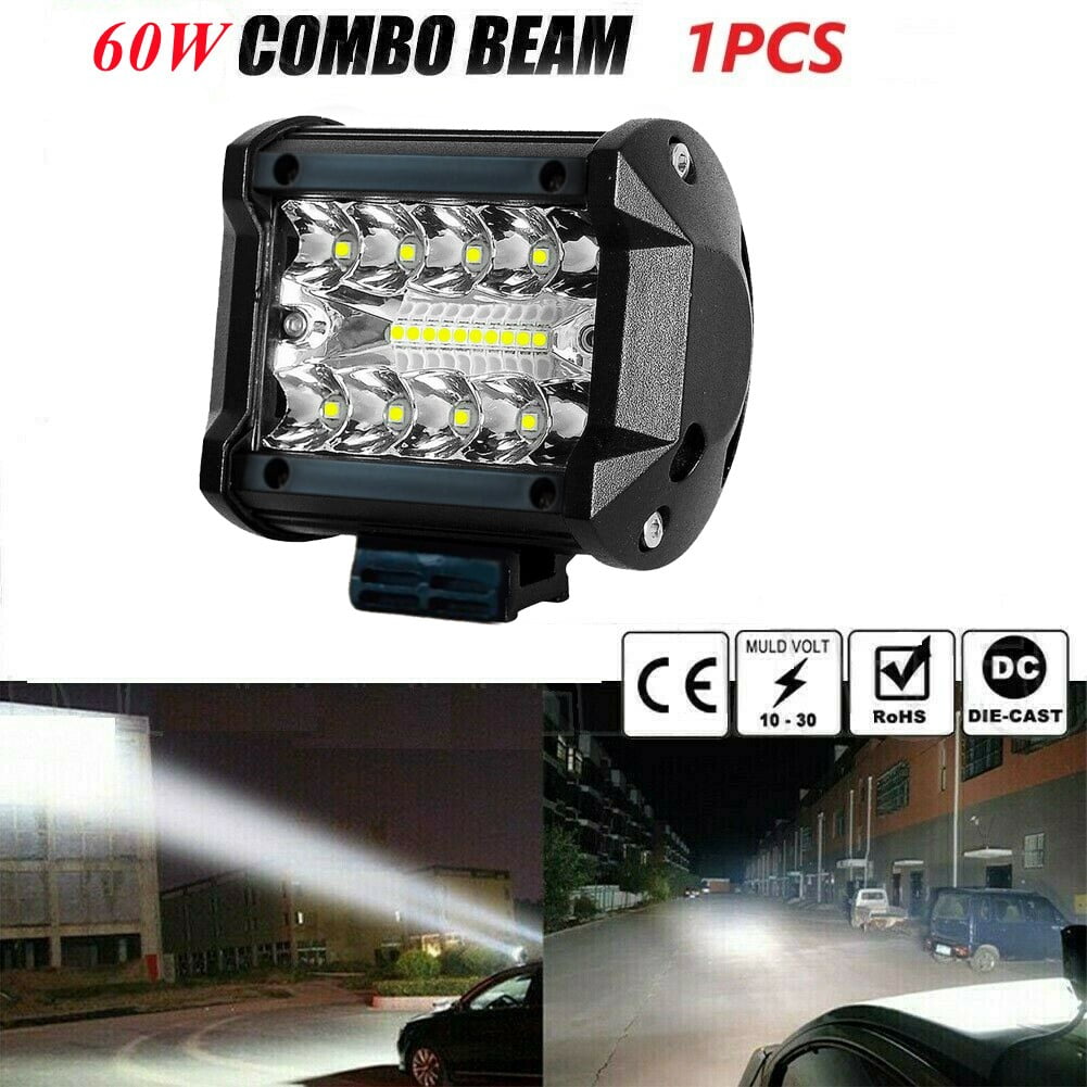 12v 60W Aluminum Housing + Plastic Side Cover LED Work Light Bar Spotlight Floodlight Combo ...