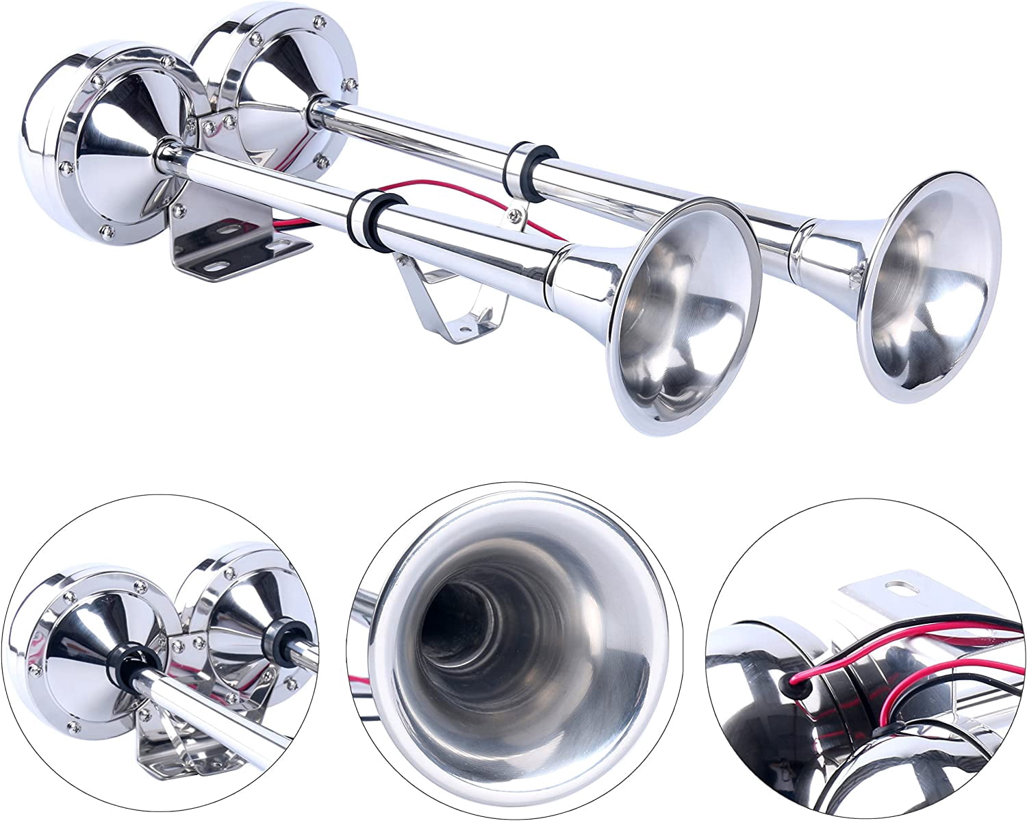12v Marine Boat Horn 125db Stainless Steel Dual Trumpet Horn for Ship ...