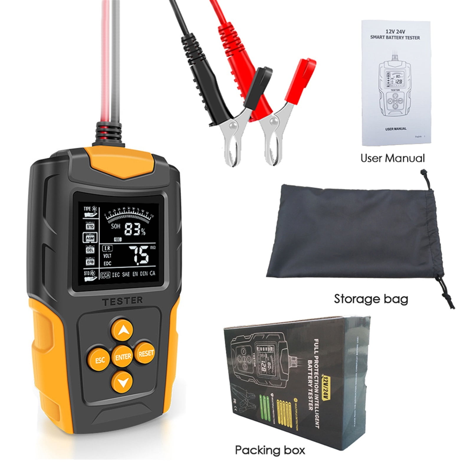 12v & 24v Battery Tester for Wet/GEL/SLA/Flooded/EFB/Lead-Acid/AGM ...