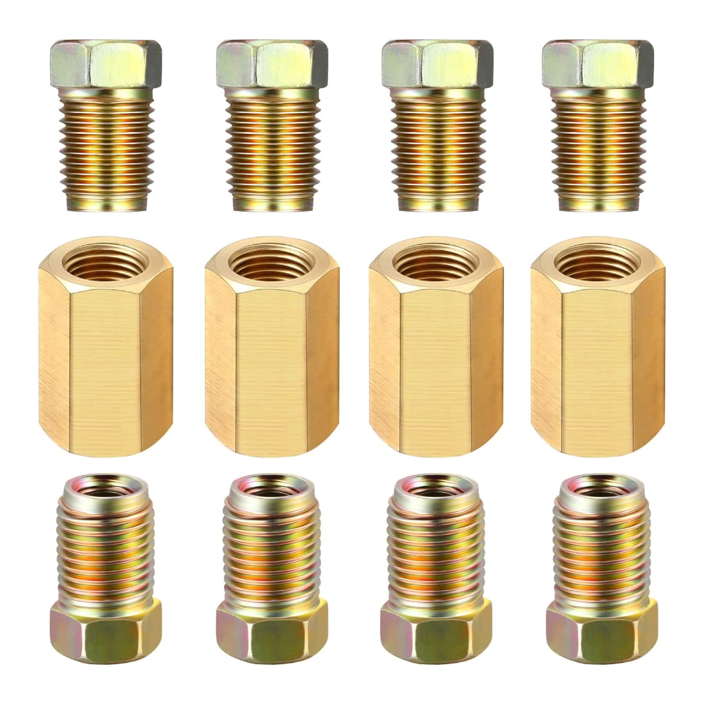 12x 1/4inch Brake Line Connector Fittings Brass Unions 7/16-24 Inverted ...