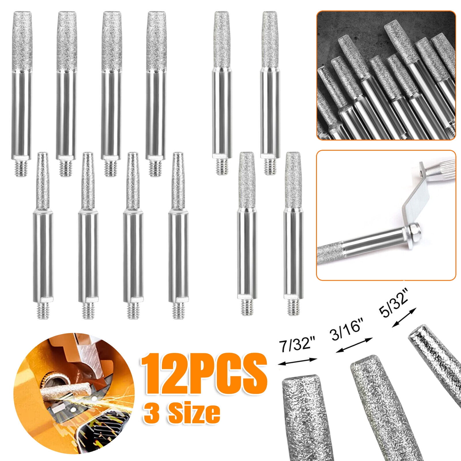 12x Chainsaw Sharpener Sharpening Burr Grinding Head Stone File 5/32" 3/16"7/32" - Walmart.com