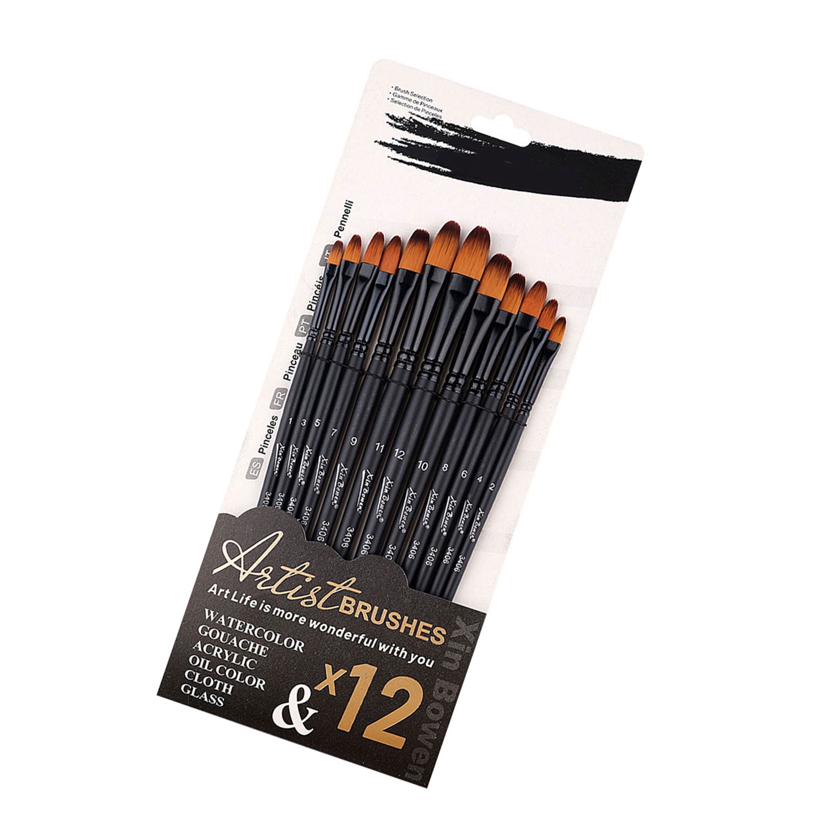 12x Nylon Hair Painting Brush Artist Paint Brushes Watercolor Paint ...