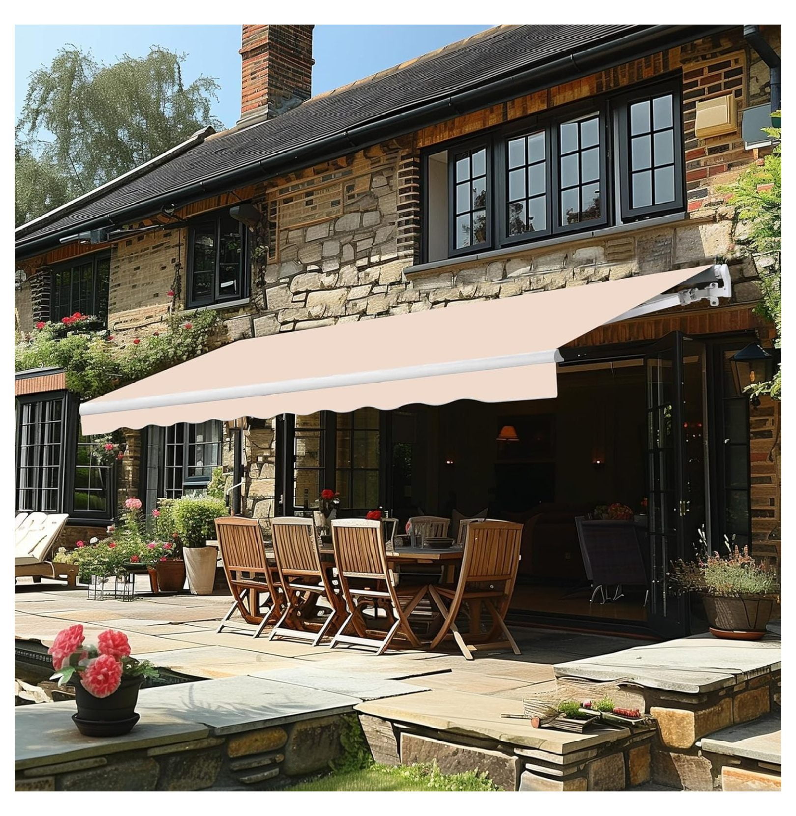 12x10 FT Manual Retractable Patio Awning, Outdoor Window Sun Shade ...