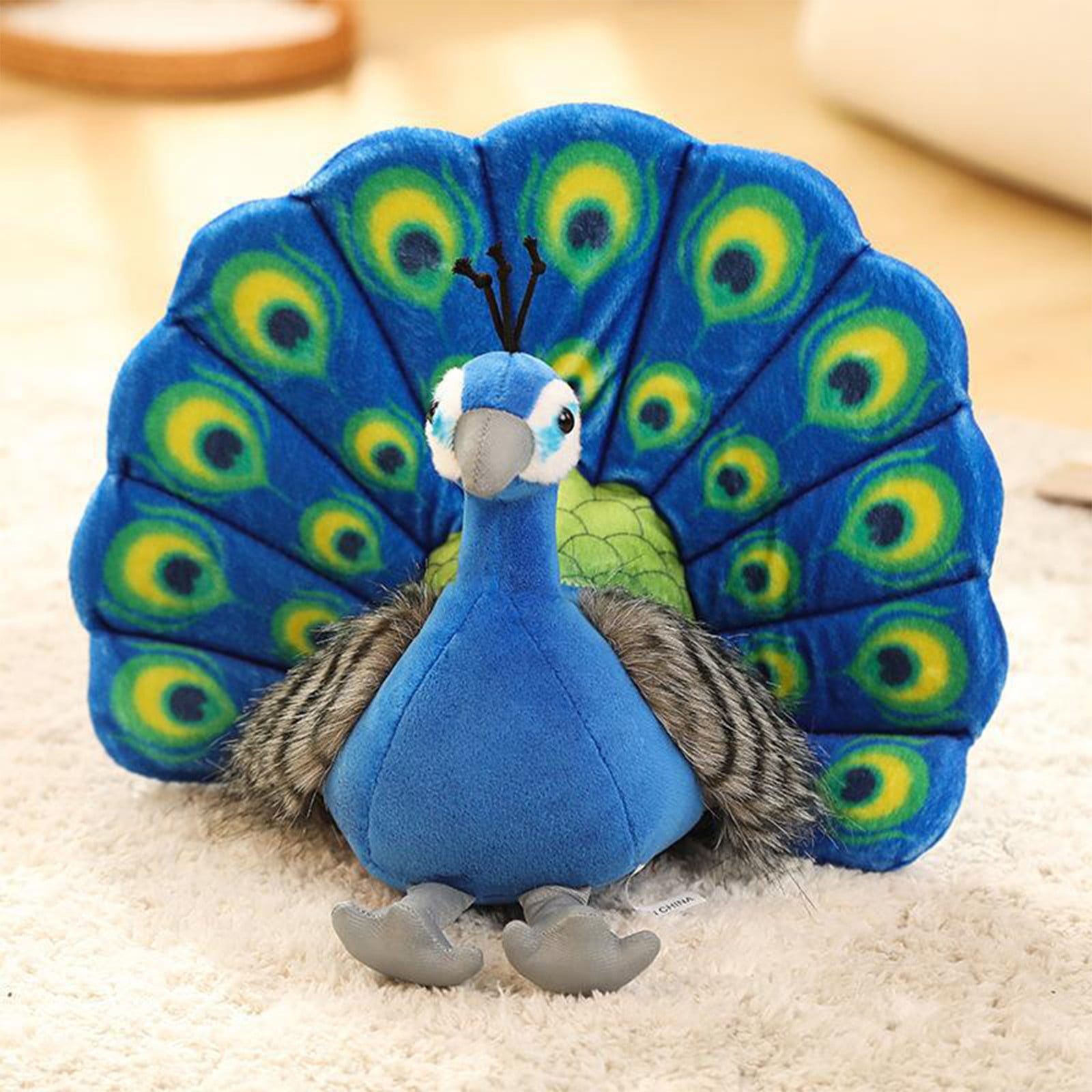 12x10" Simulation Stuffed Peafowl Toy, Furry Animals Toy, Cute Peafowl ...