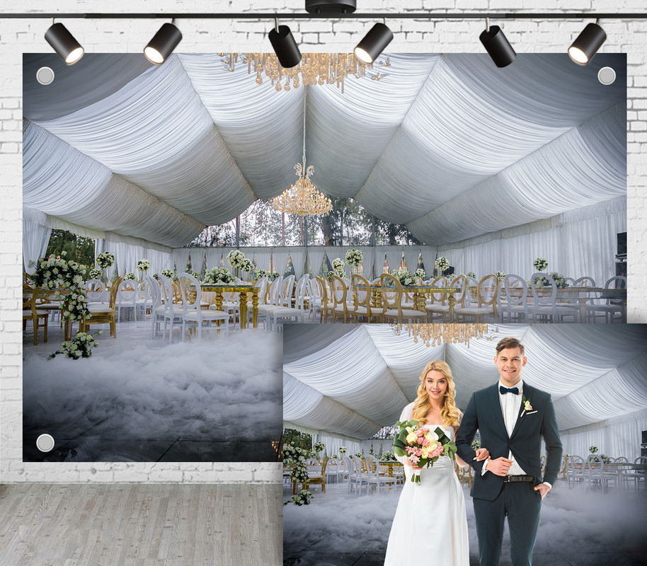 12x10ft Dream Wedding Photoshoot Backdrop White Gauze Dome with Crystal ...