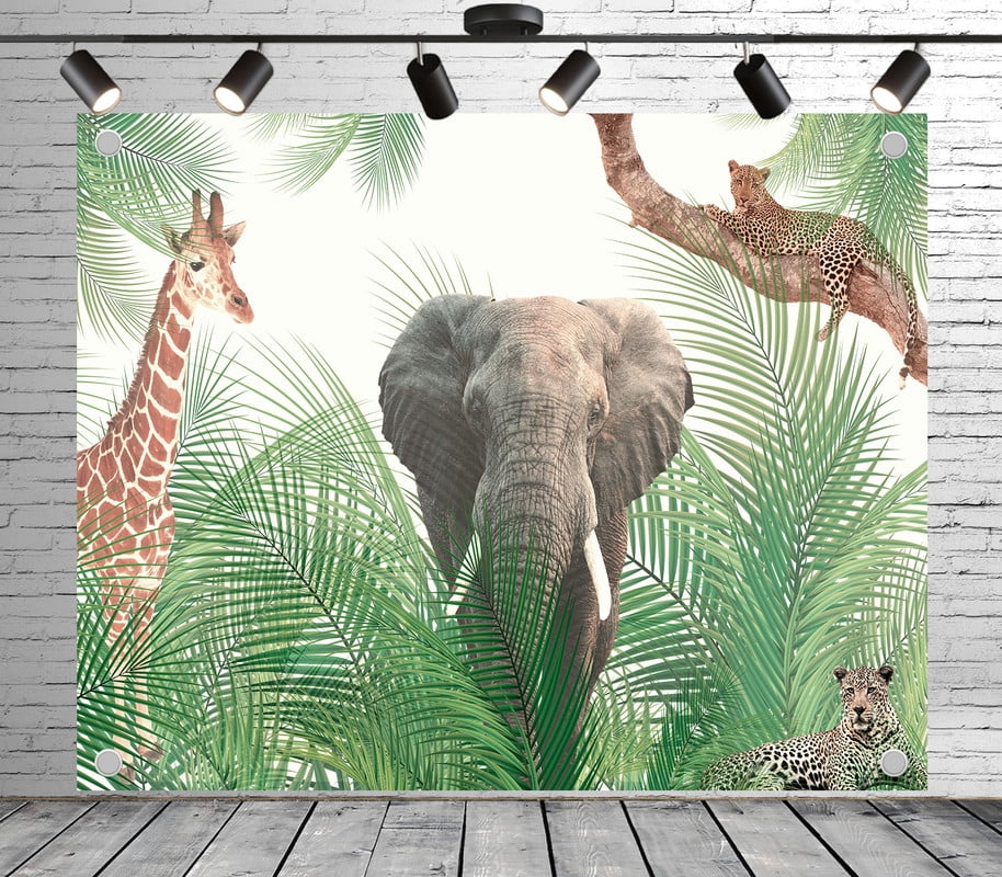 12x10ft Jungle Backdrop Animals with Palm Leaves Photo Backdrop Forest ...