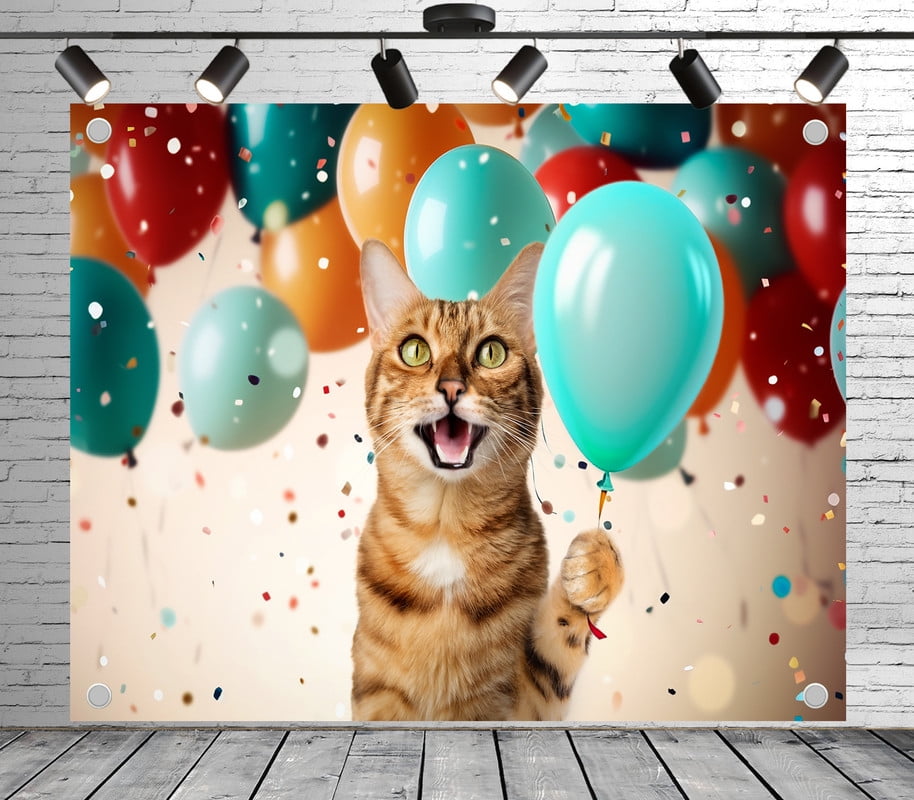 12x10ft Party Backdrop Birthday Cat and Balloon Photo Backdrop ...