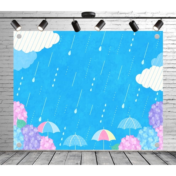 12x10ft Rainy Day Backdrop Hydrangeas and Umbrellas Photo Backdrop ...