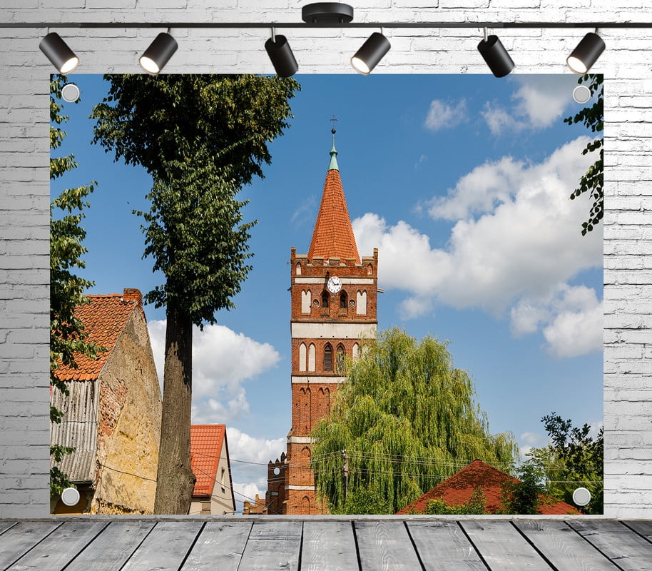 12x10ft Rustic Backdrop European Town with Red Tower Photo Backdrop ...