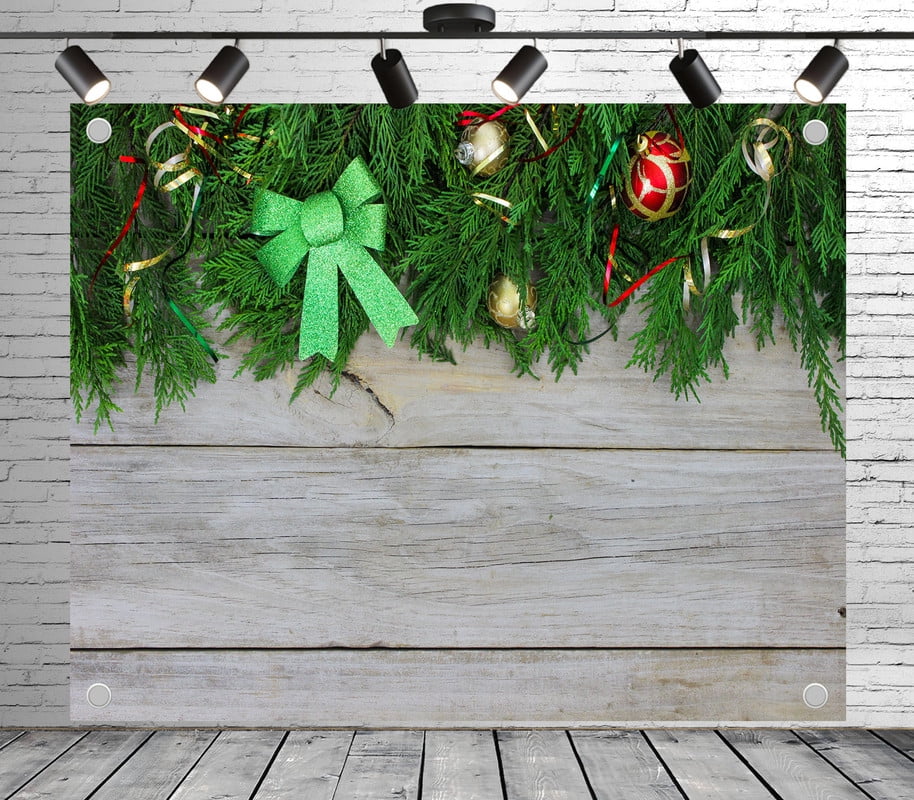 12x10ft Wood Panel Backdrop Christmas Greenery Photo Backdrop Rustic ...