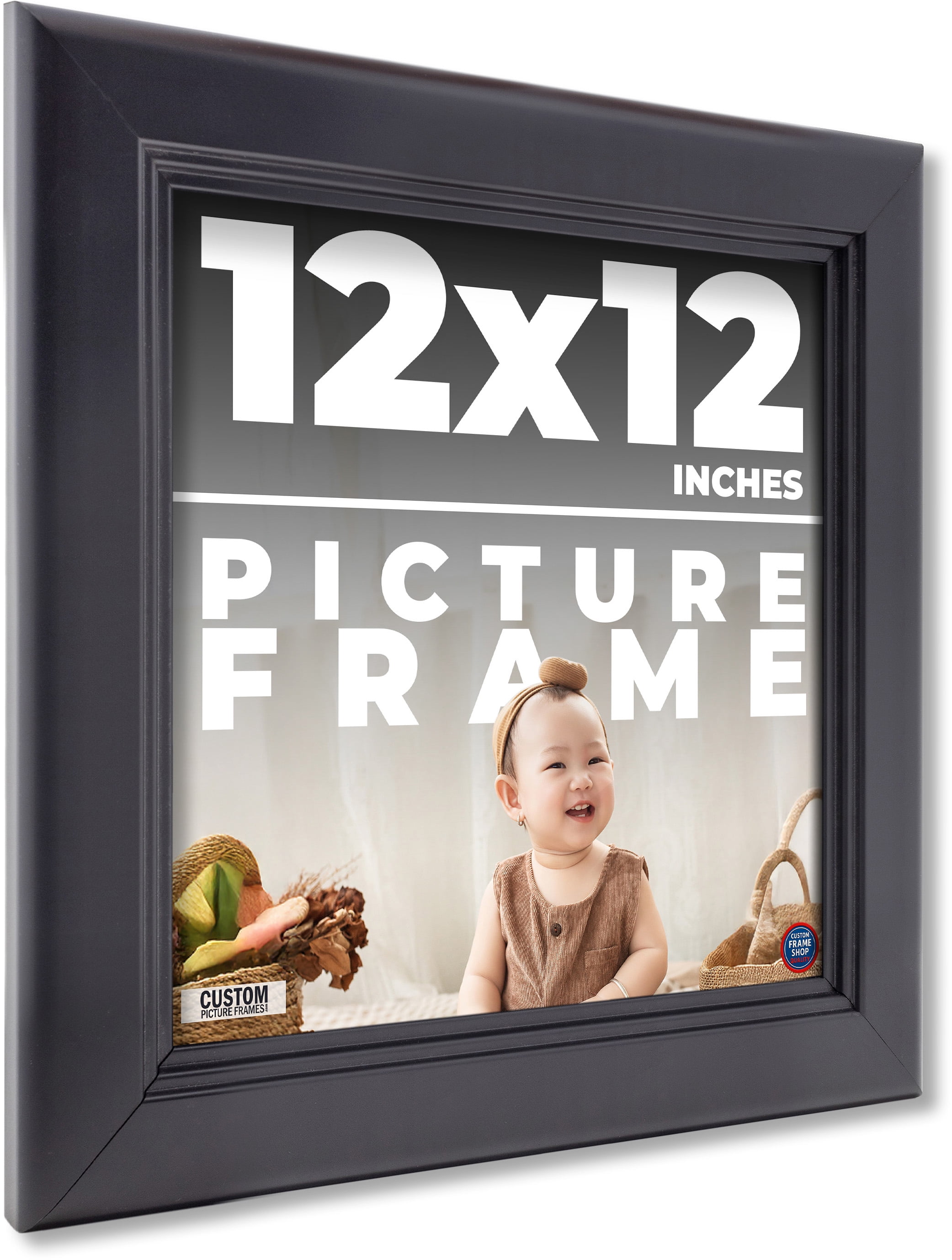 12x12 - 12 x 12 Contemporary Black Solid Wood Frame with UV Framer's ...
