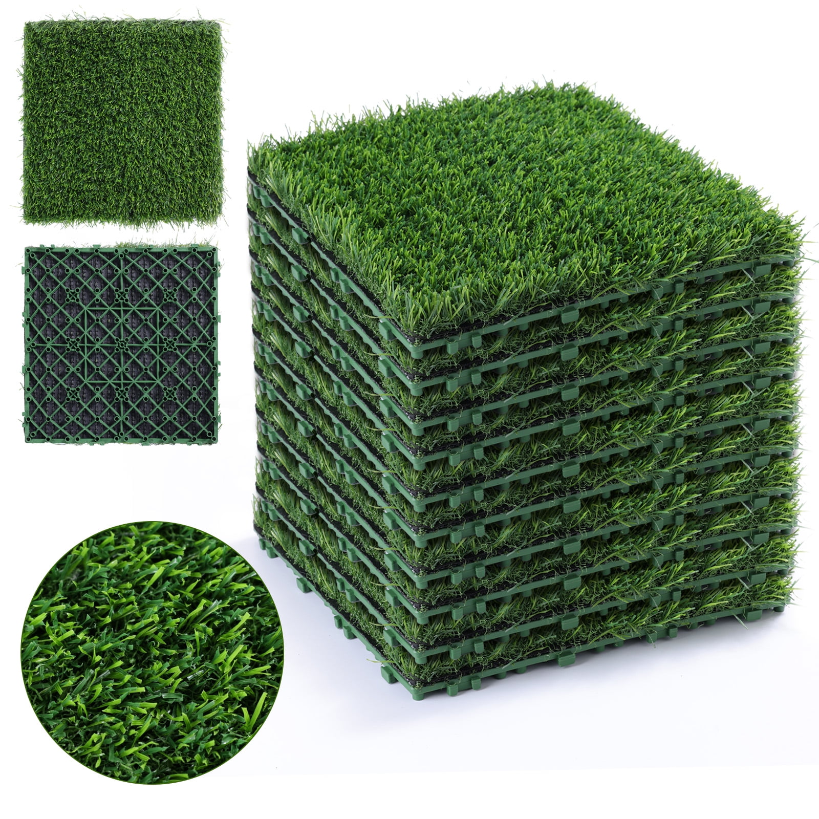 12x12" Artificial Grass Tiles Interlocking Turf Deck Set Synthetic Fake ...