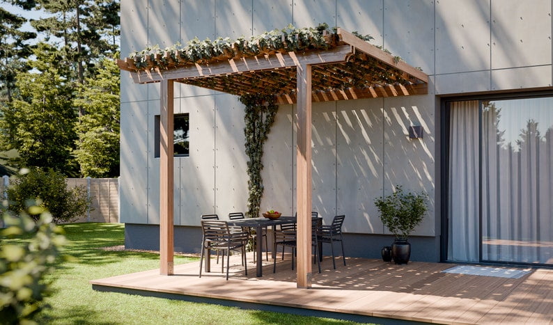 12x12 Attached Pergola Building Plans with Roof (Printed Catalog ...