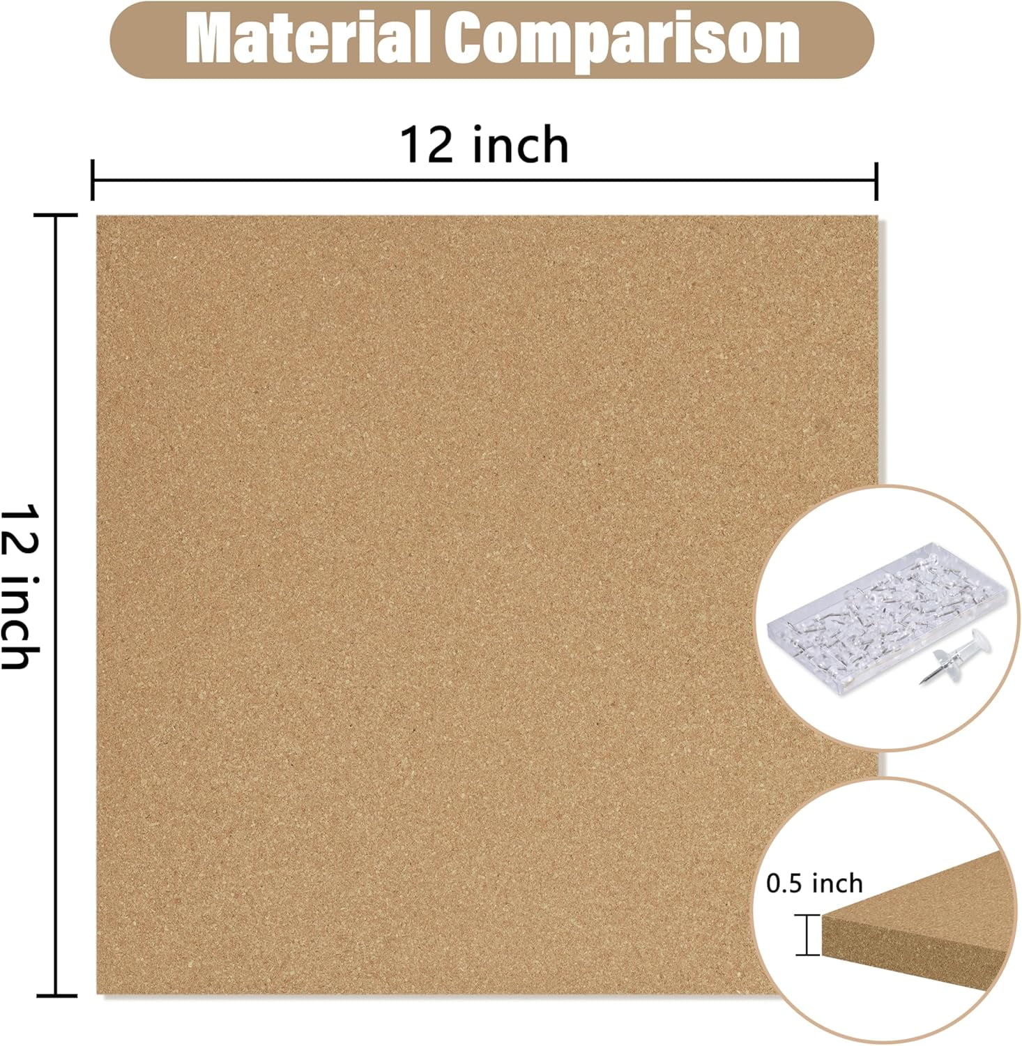 12x12 Cork Board Bulletin Board, 1/2" Thick Cork Board Tiles 12 Pack ...